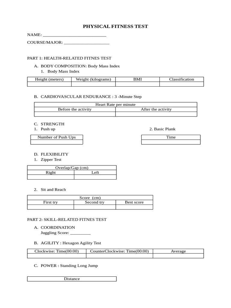 Physical Fitness Test | PDF
