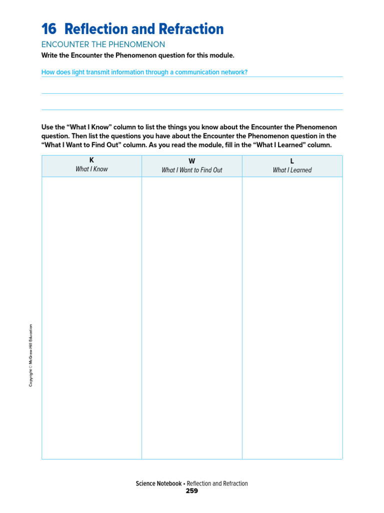 Science Notebook Answer Key - Reflection and Refraction | PDF ...