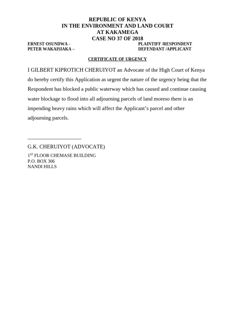 Certificate of Urgency | PDF