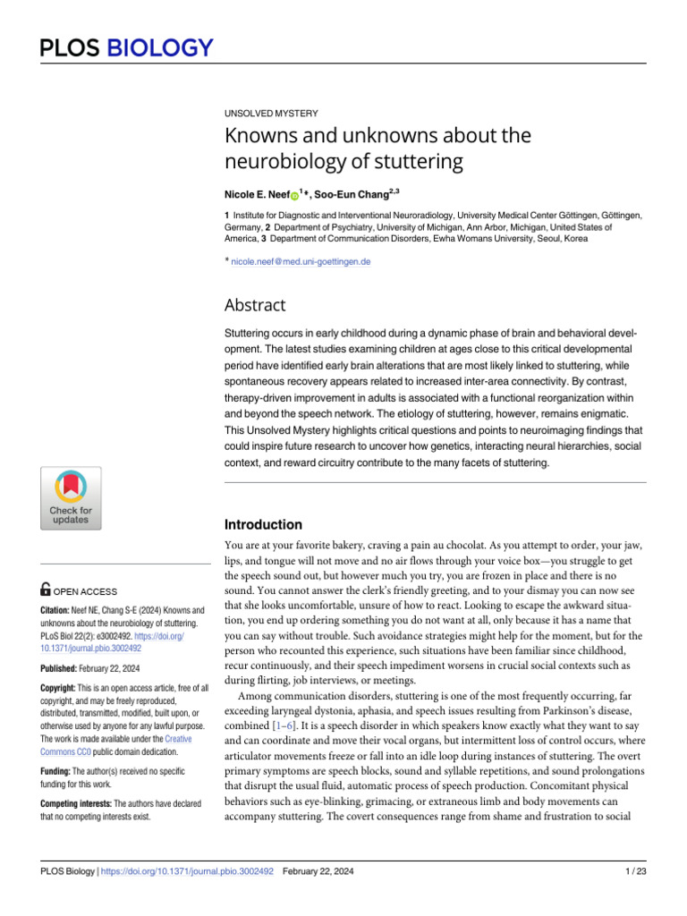 Knowns and Unknowns About The Neurobiology of Stuttering | PDF ...
