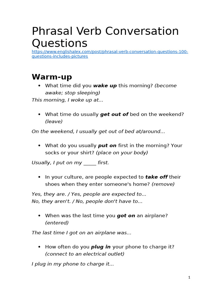 Phrasal Verb Conversation Questions | PDF