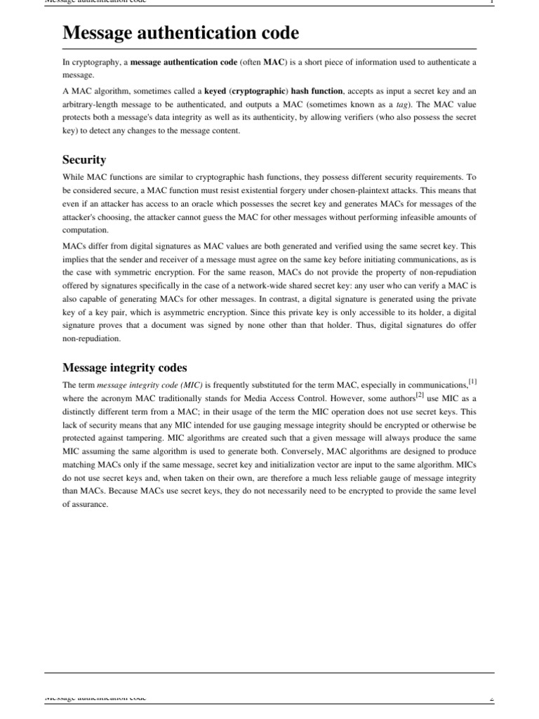 Message Authentication Code | PDF | Public Key Cryptography | Key ...