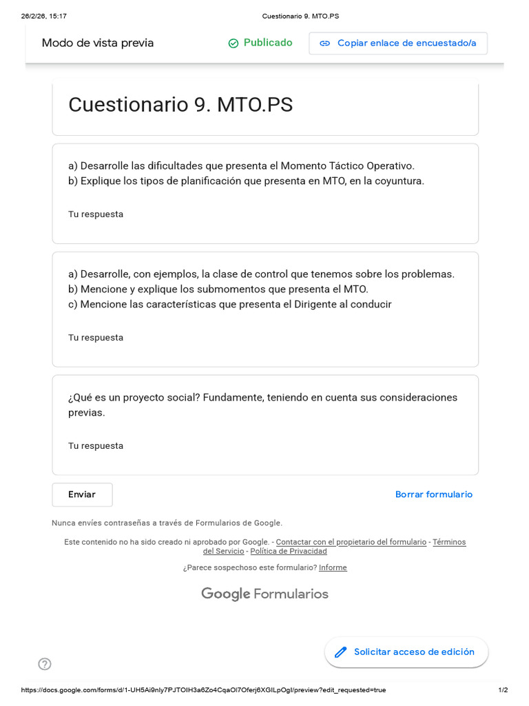 Cuestionario 9. MTO - Ps | PDF