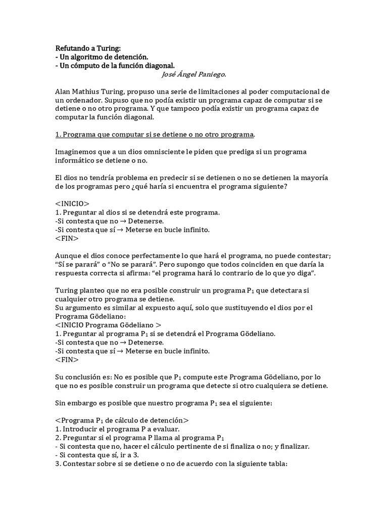 Refutando A Turing Un Algoritmo de Deten | PDF | Conocimiento | Alan Turing