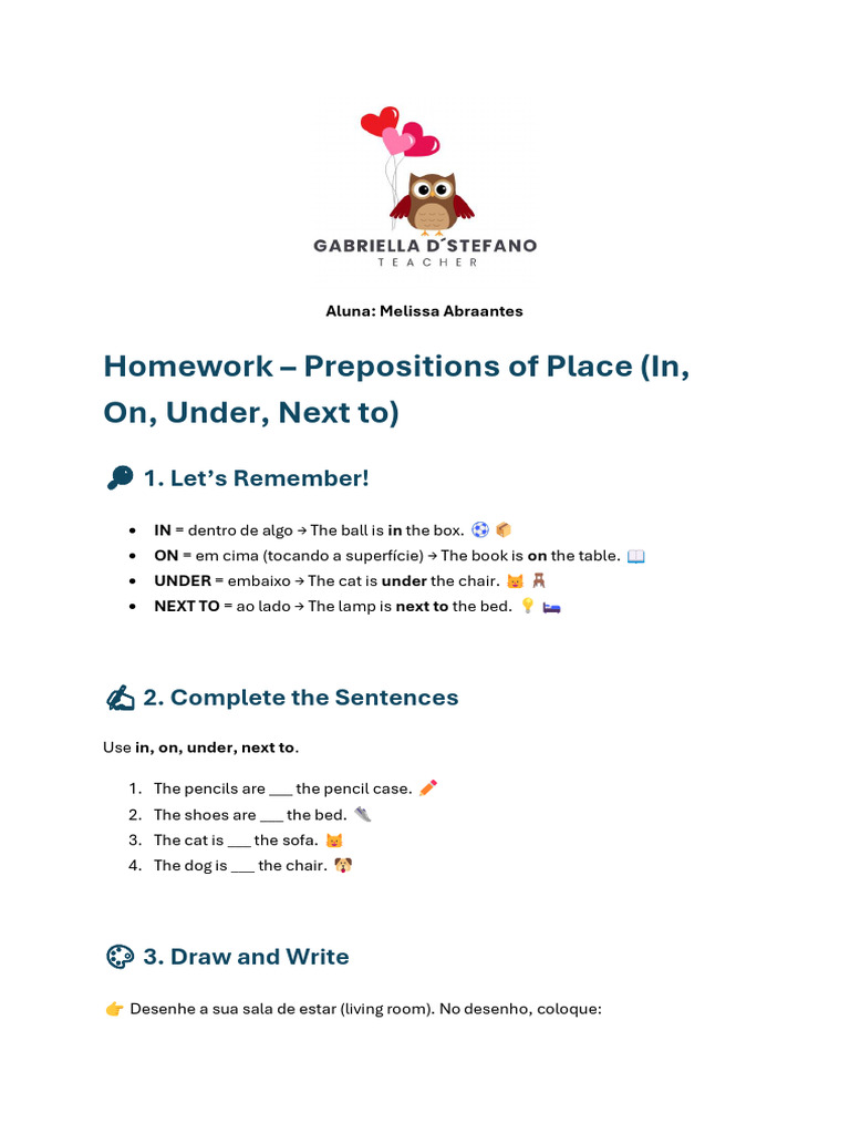 Homework PrepositionsofPlace | PDF