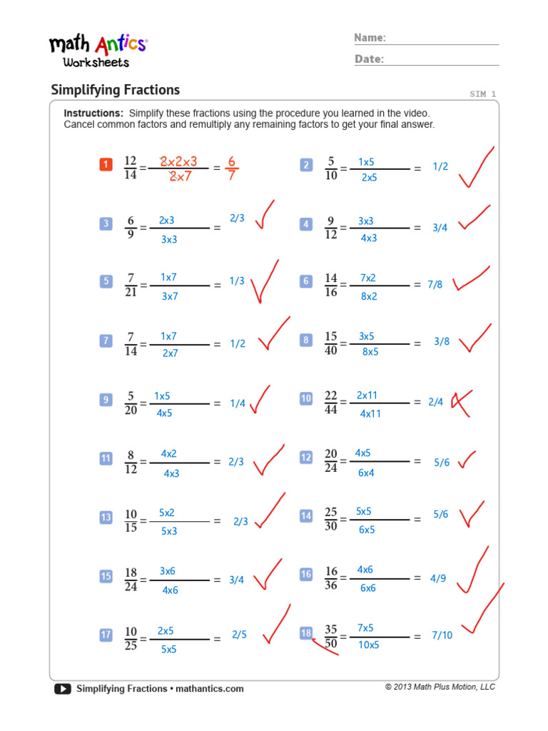 Worksheets SimplifyingFractions | PDF | Mathematics