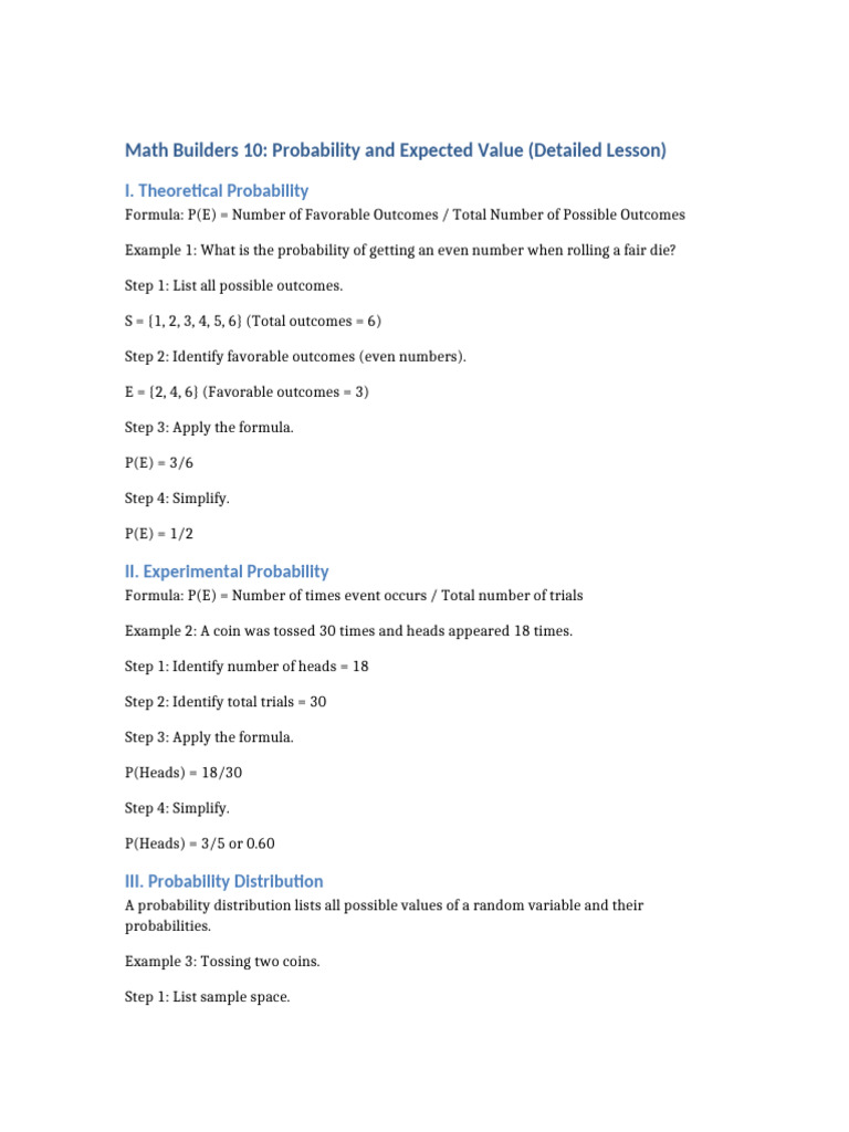 Math Builders 10 Probability Detailed Lesson | PDF