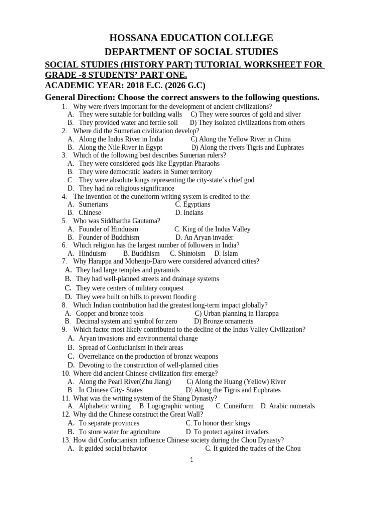 History Worksheet For Grade 8 Tutorial | PDF | Ancient Egypt | Roman Empire