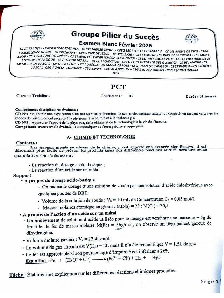 Examen Blanc PCT Groupe GPS | PDF