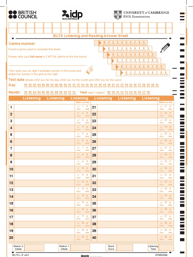 IELTS Listening Answer Sheet Template | PDF