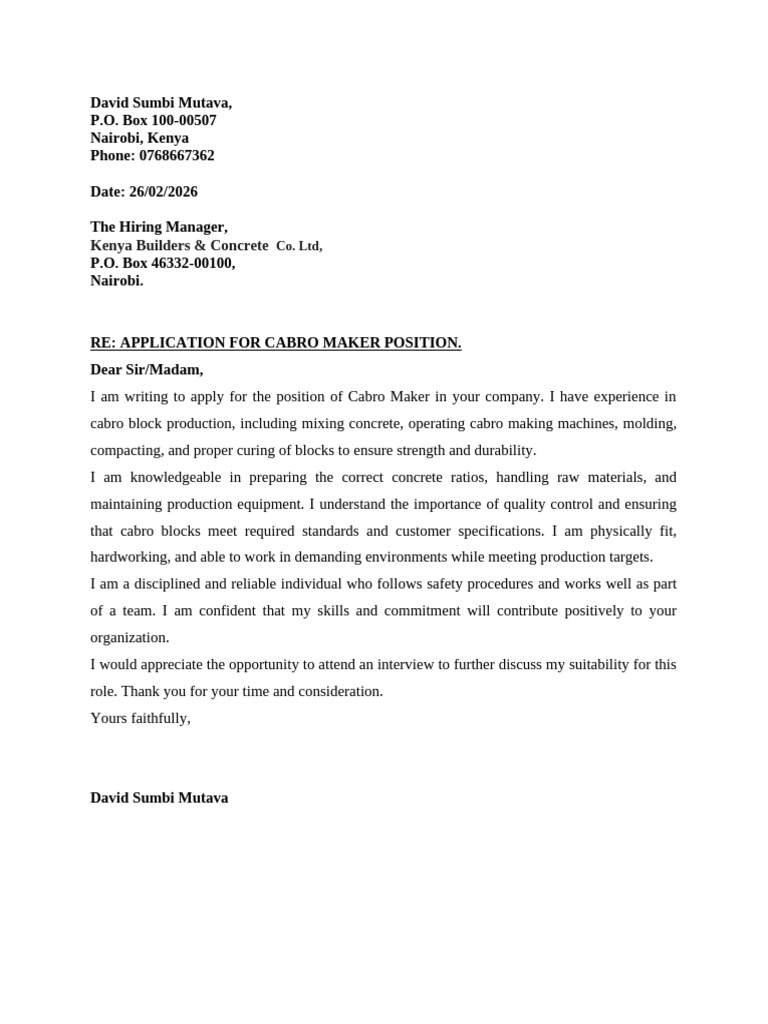 Application Letter DAVID SUMBI | PDF