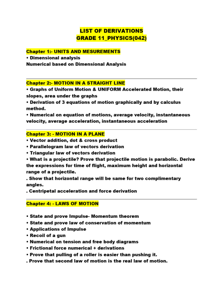 Grade 11 List of Derivations | PDF | Angular Momentum | Momentum
