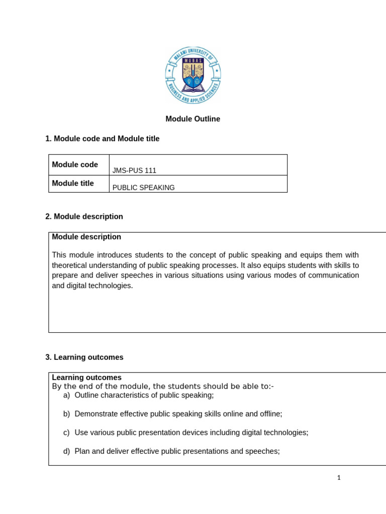 Public Speaking Course Outline 2025 | PDF | Public Speaking | Communication