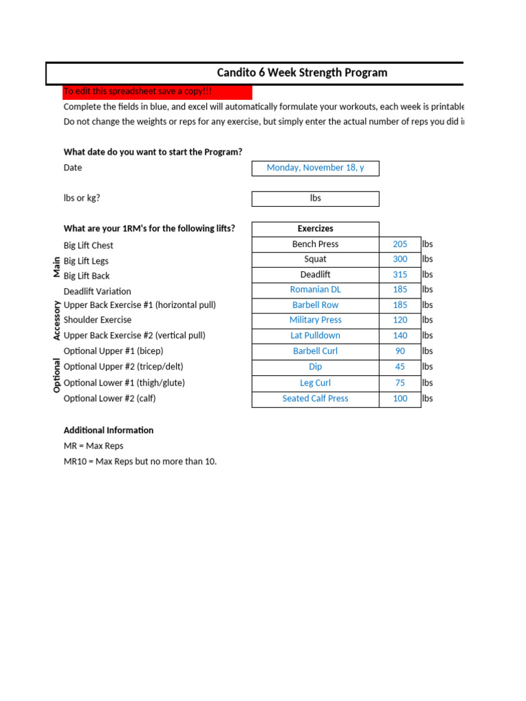 Candito 6 Week Program Template (Cosmo Edited) | PDF | Weight Training ...