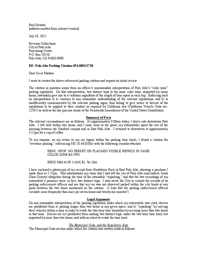 Contesting Palo Alto Parking Citation | PDF | Traffic Ticket ...