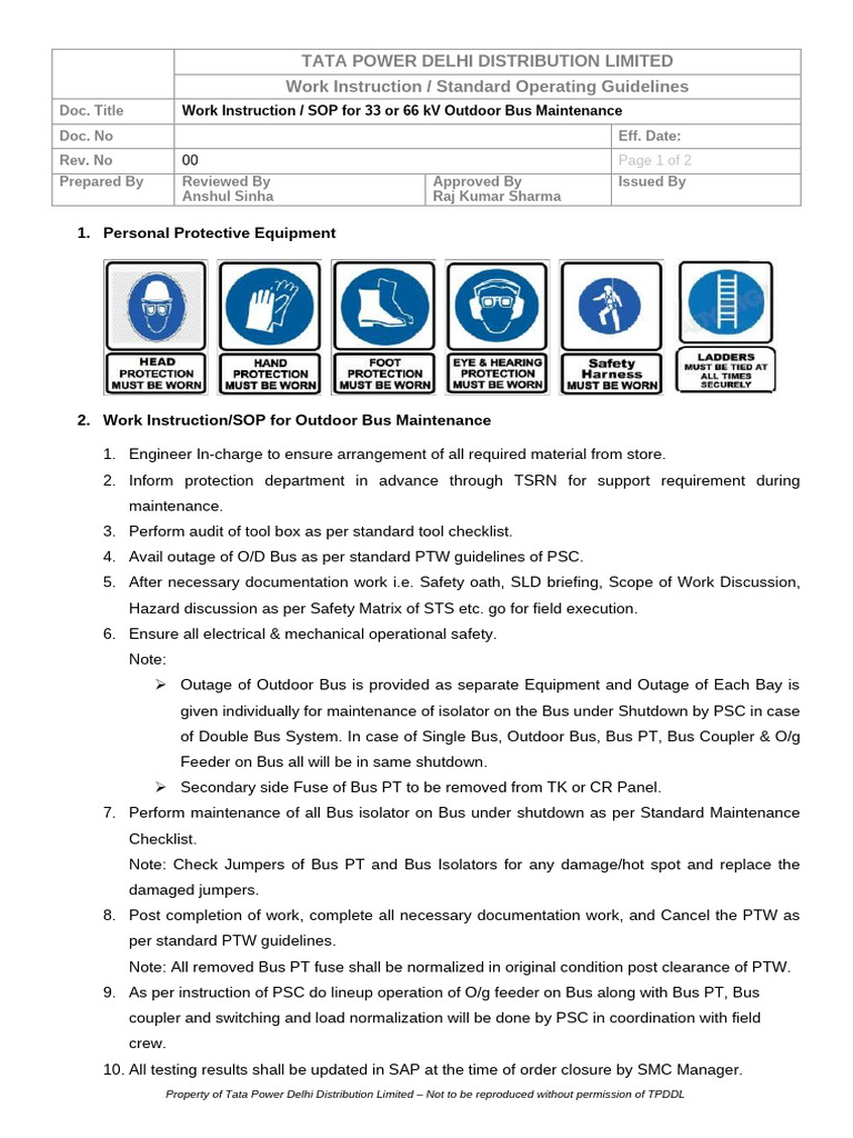 Standard Operating Procedure For Outdoor Bus Maintenance | PDF