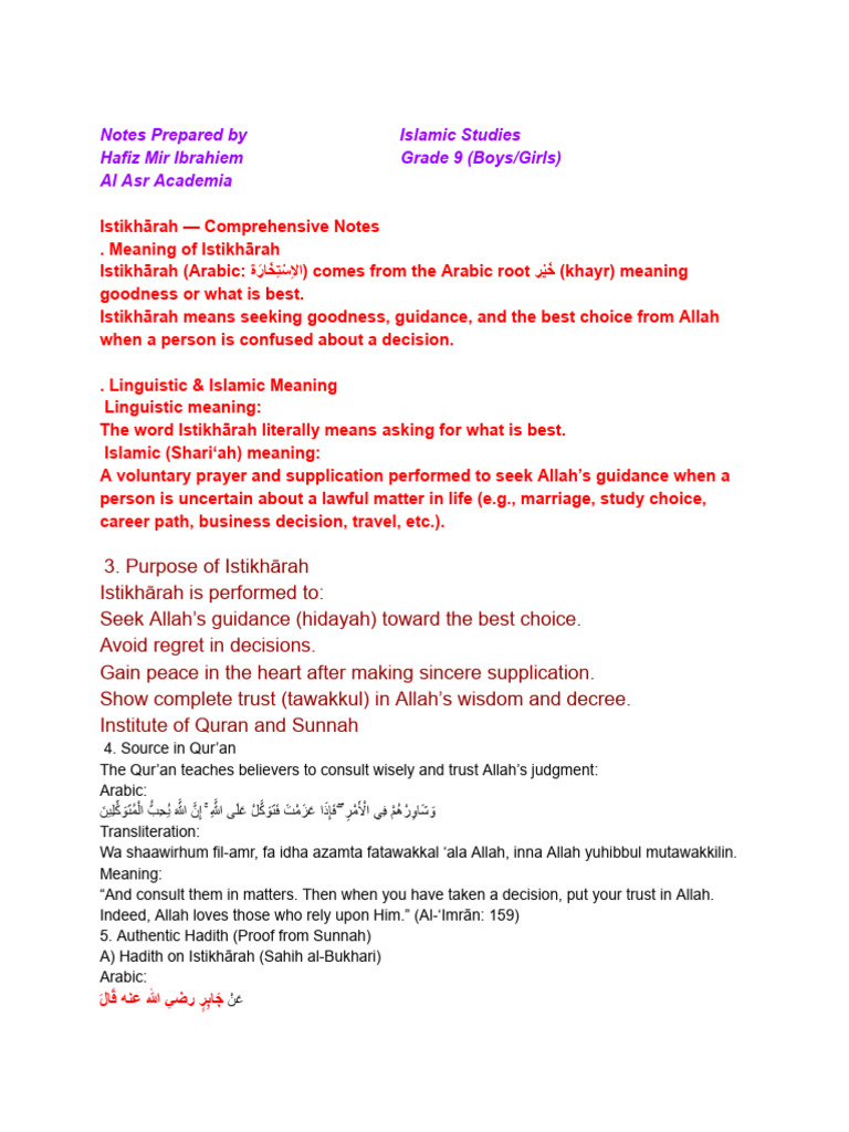 Notes Prepared by Islamic Studies | PDF | Prayer | Abrahamic Religions