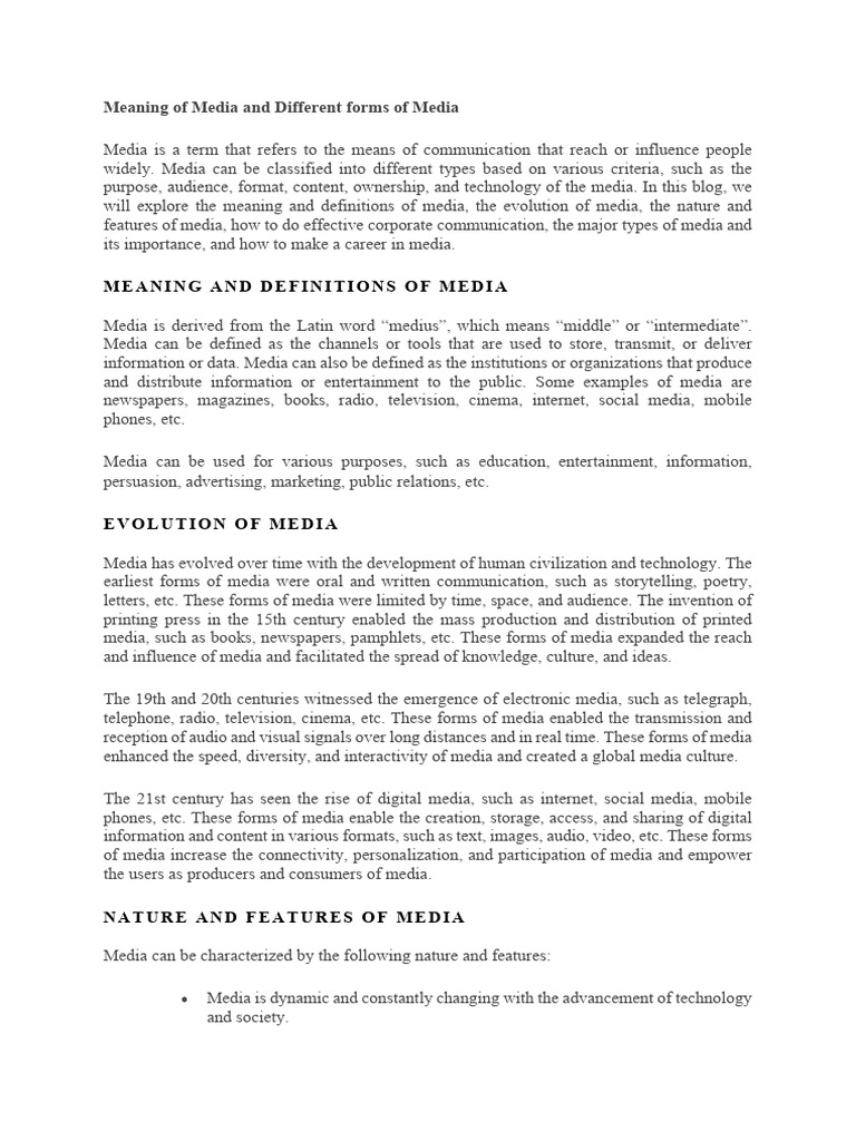 Meaning of Media and Different Forms of Media | PDF | Mass Media ...