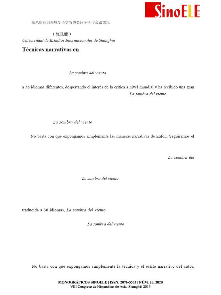 Técnicas Narrativas en La Sombra Del Viento de Carlos Ruiz Zafón- Chen ...