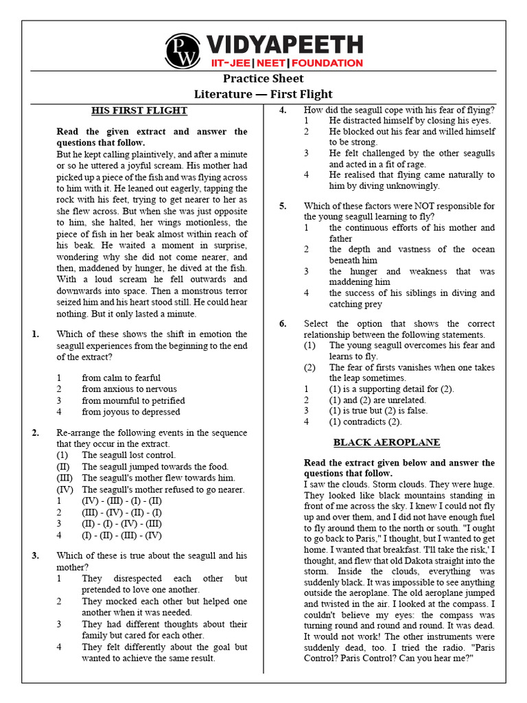 002 - Practice Sheet - Literature - First Flight - English - Probal Sir ...