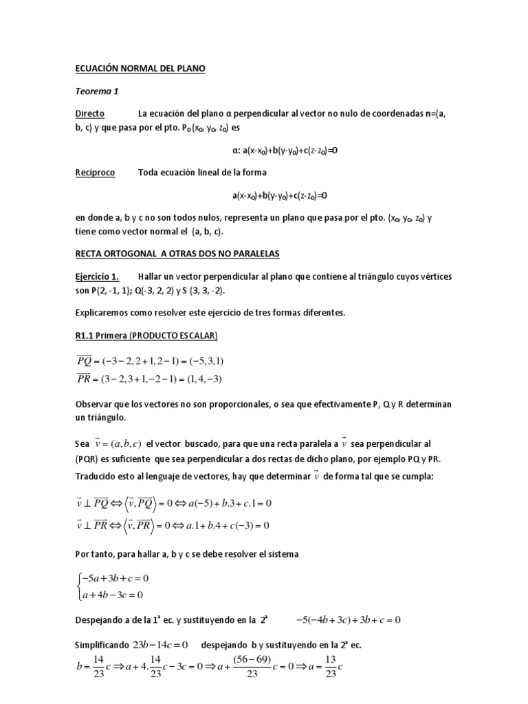 ECUACIÓN NORMAL DEL PLANO | PDF | Geometria plana) | Vector Euclidiano