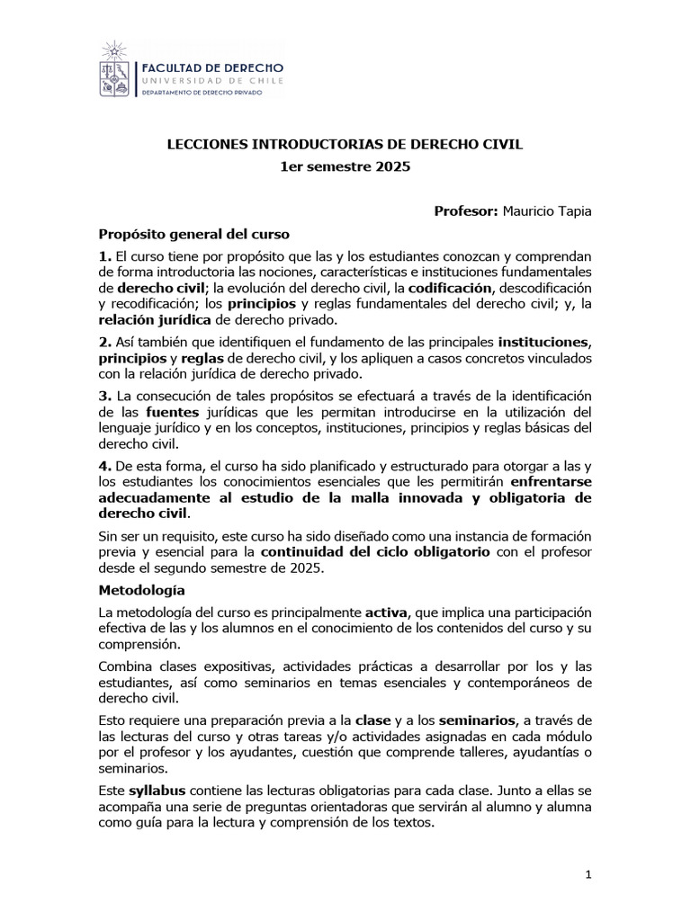 Syllabus Tapia | PDF | Derecho civil (sistema legal) | Derecho Civil (Common Law)