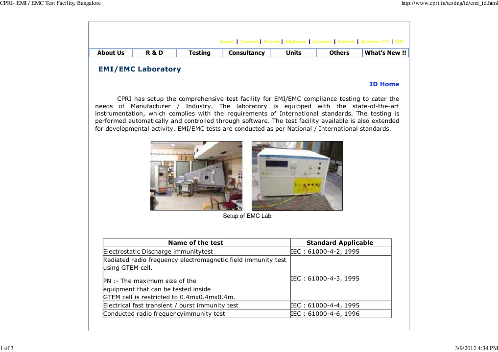 CPRI - EMI - EMC Test Facility, Bangalore | PDF | Electromagnetic ...