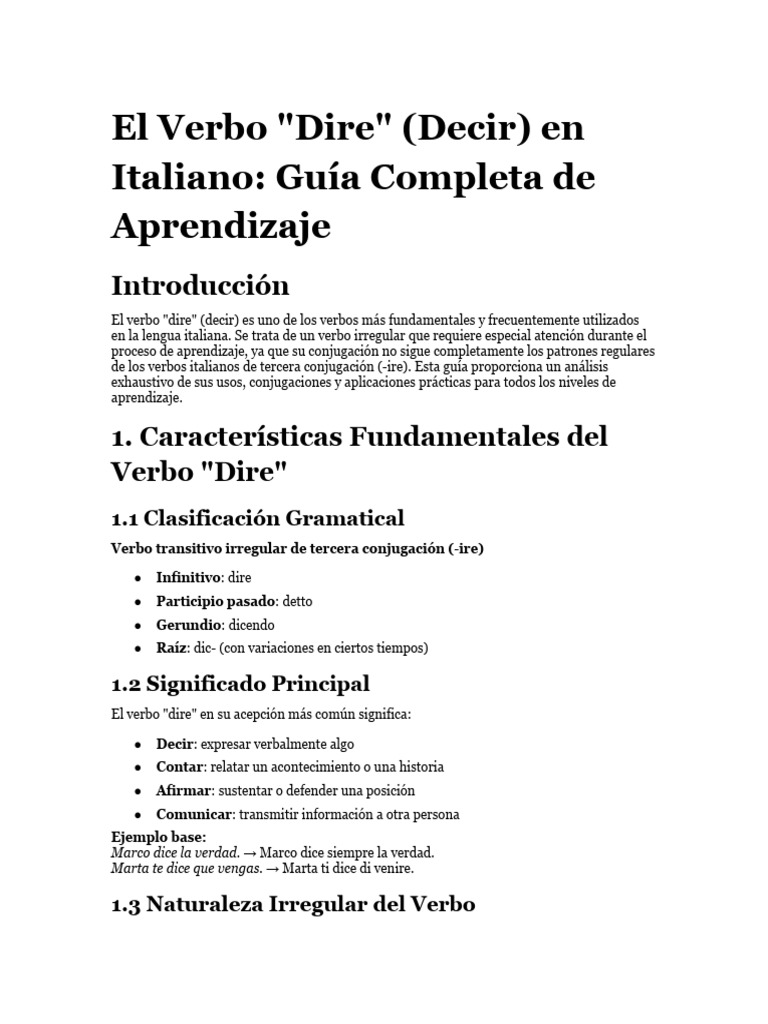 Verbo Dire en Italiano | PDF | Verbo | Conjugación gramatical