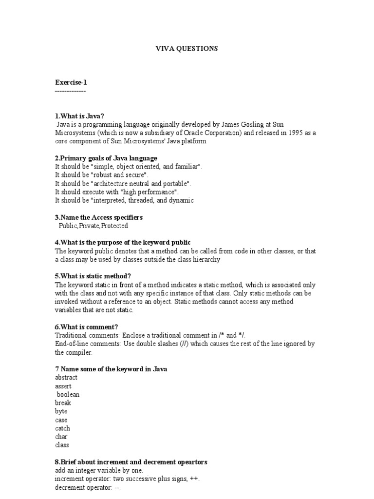 Viva Questions For Java Java Programming Language Class Computer Programming