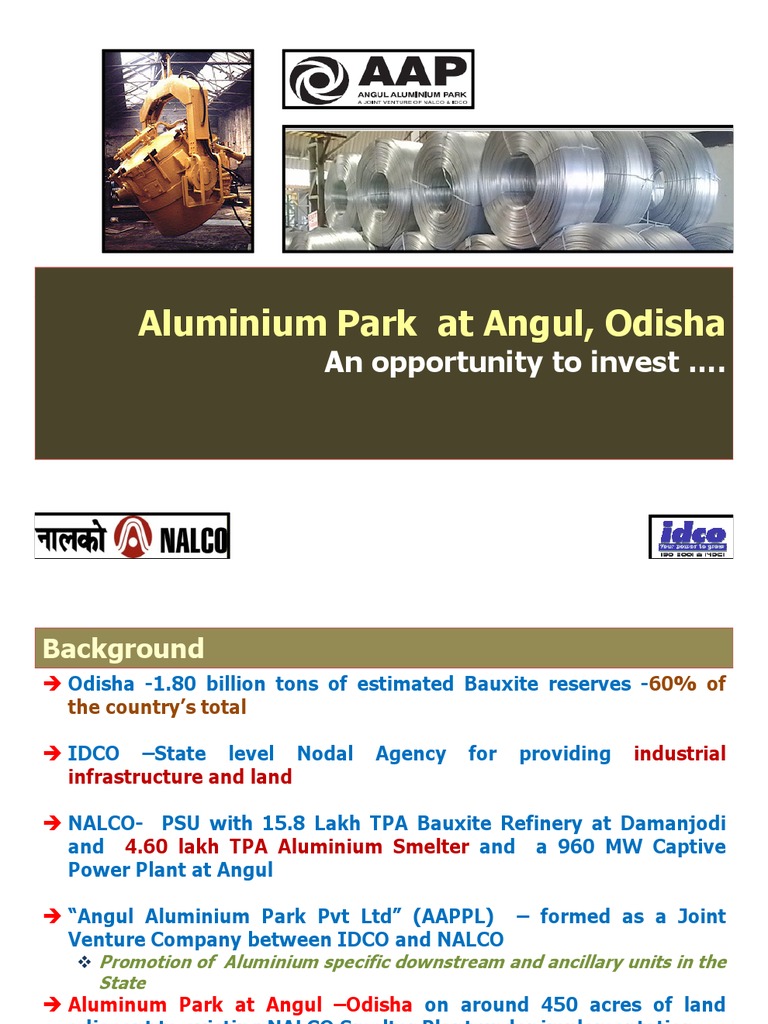 Presentation On Aluminum Park at Anugul-Odisha by NALCO | PDF ...