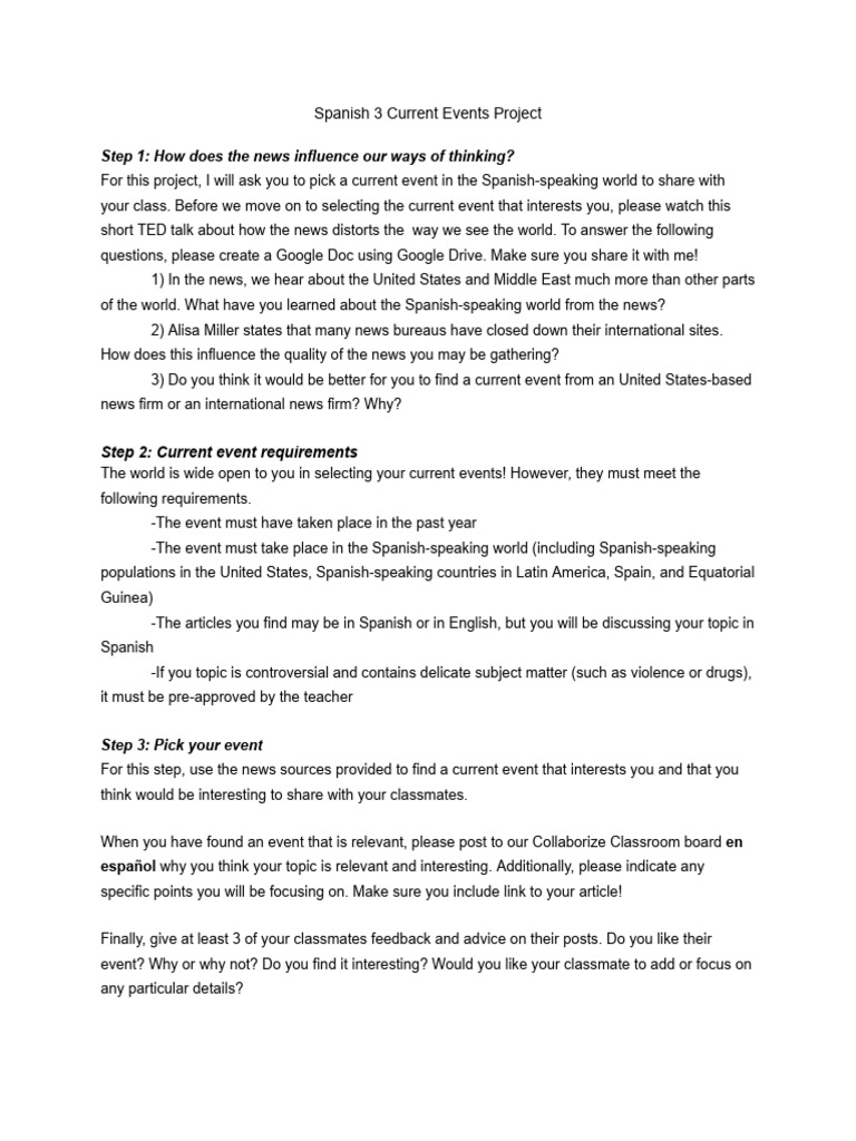 Spanish 3 Current Events Project | PDF | Grammatical Tense | Language ...
