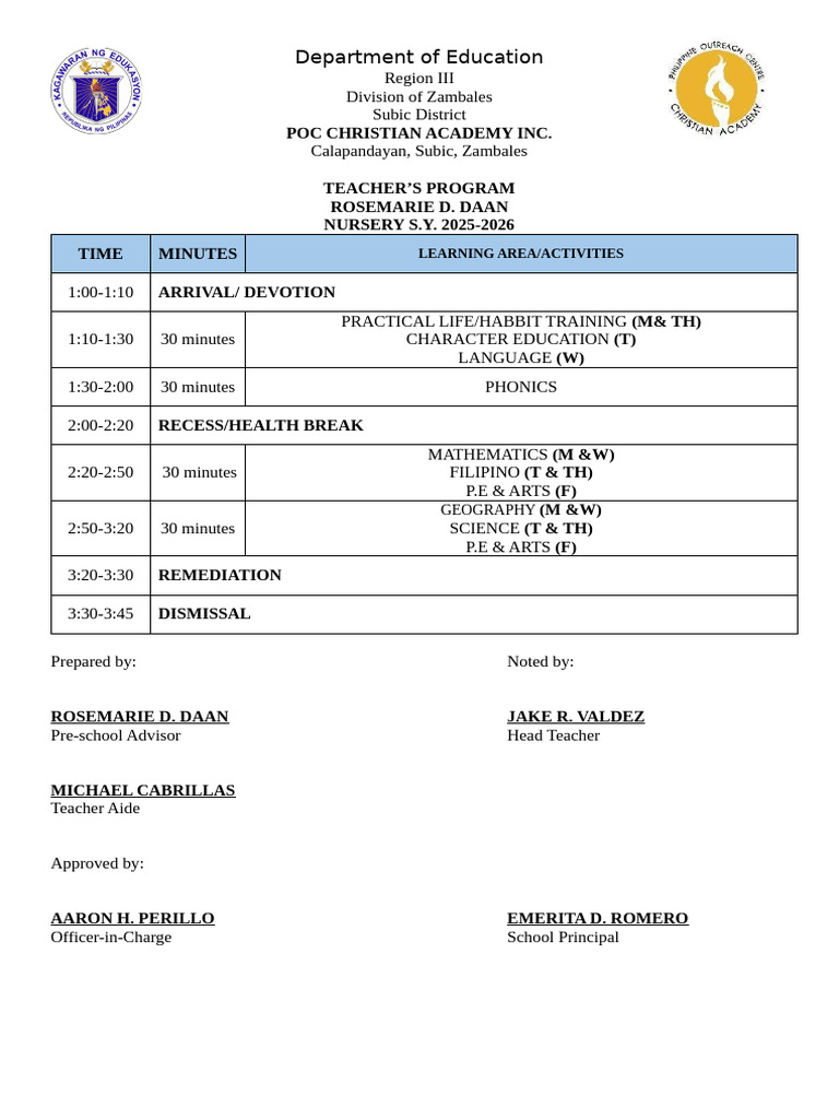 Teacher' Program Pre School | PDF | Teaching | Early Childhood Education