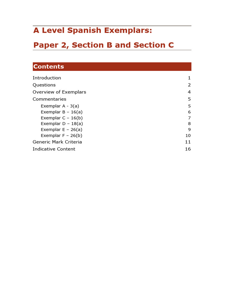 A Level Spanish Paper 2, Sections B and C Exemplar Commentaries | PDF ...
