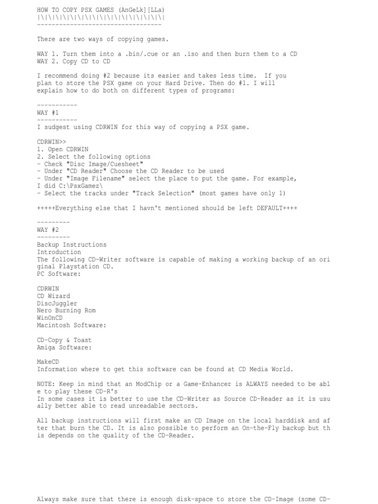 How To Copy PSX Games Instructions | PDF | Compact Disc | File Format