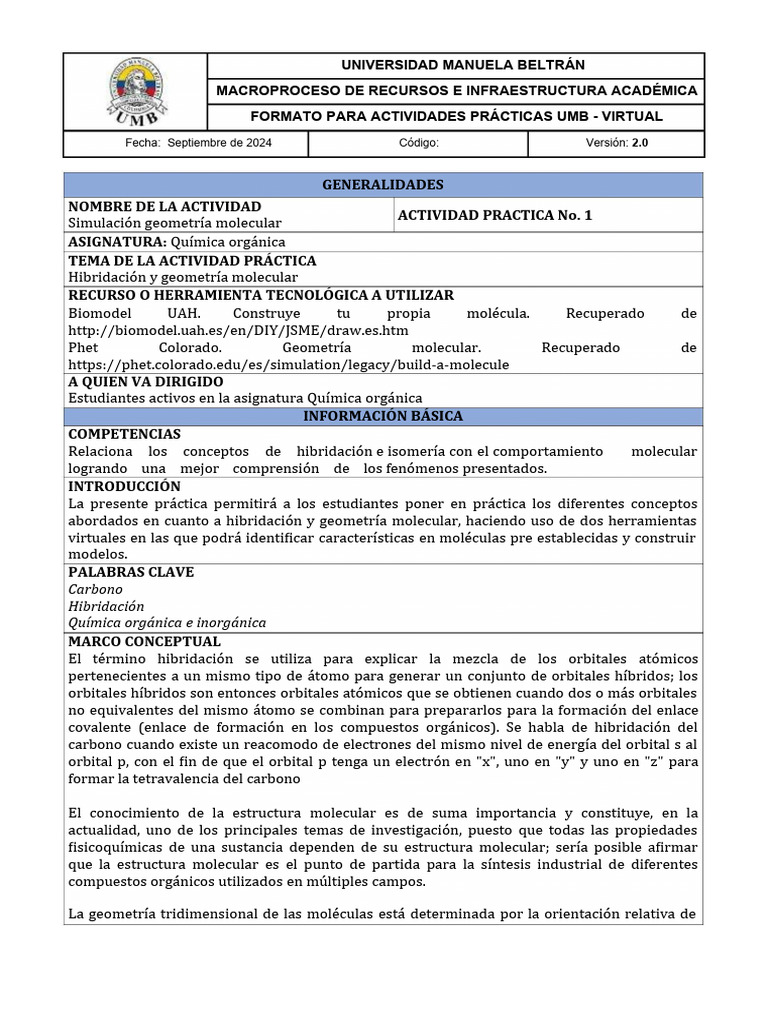 Actividad Práctica 1 QO V2 angie | PDF | Enlace químico | Química Física