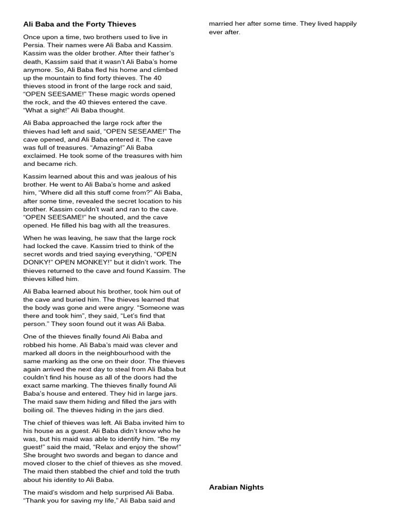 Ali Baba and The Forty Thieves - 8 | PDF | Traditional Stories | Fairy ...