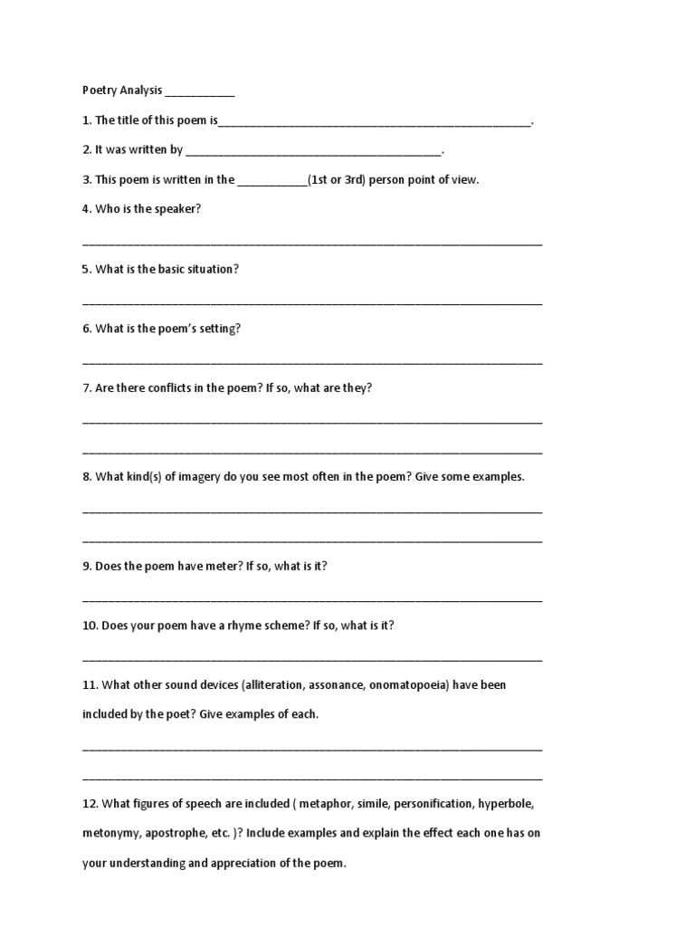Poetry Analysis Worksheet Guide | PDF | Poetry | Linguistics