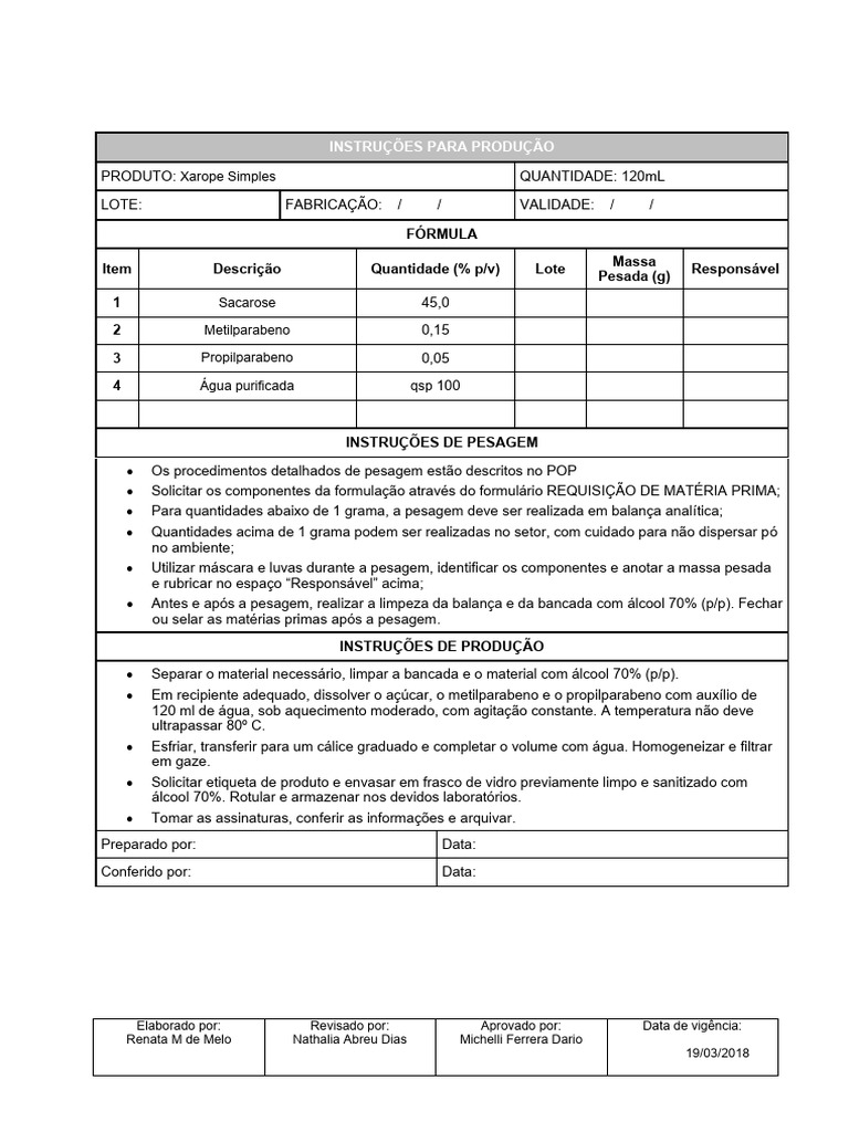 Xarope+Simples+ +Produ%C3%A7%C3%A3o | PDF