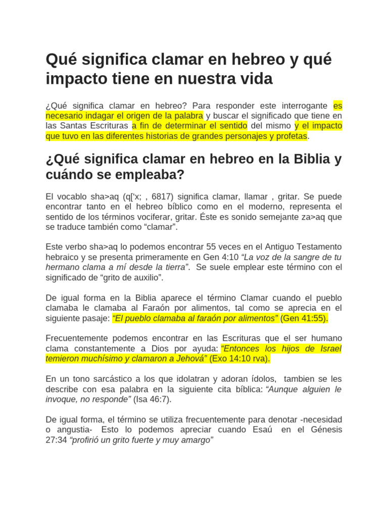 Significado de Clamor | PDF | Biblia | Lenguaje hebreo