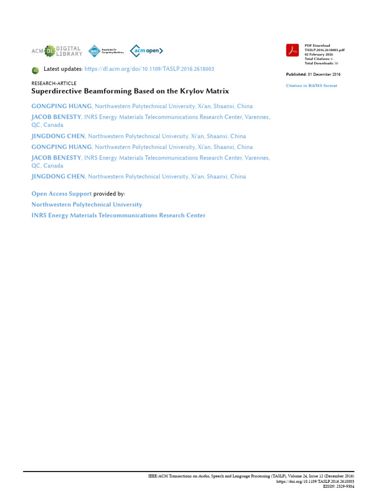 Superdirective Beamforming Based On The Krylov Matrix | PDF | Matrix ...