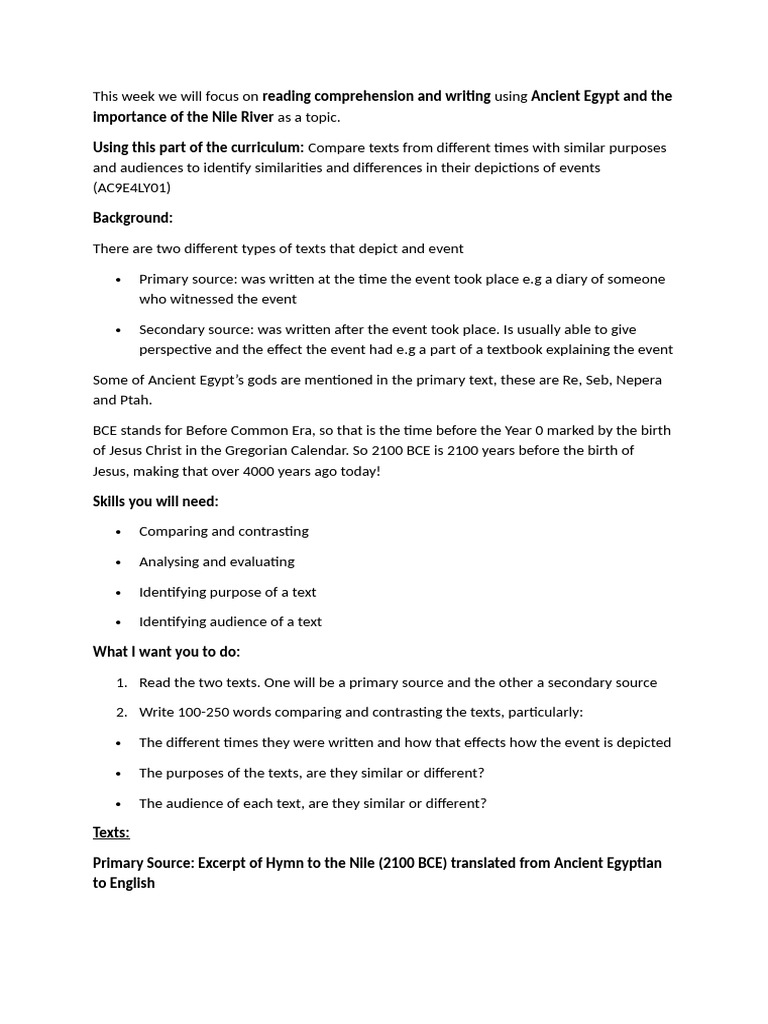 AC9E4LY01 Reading and Writing Task | PDF | Common Era | Ancient Egypt