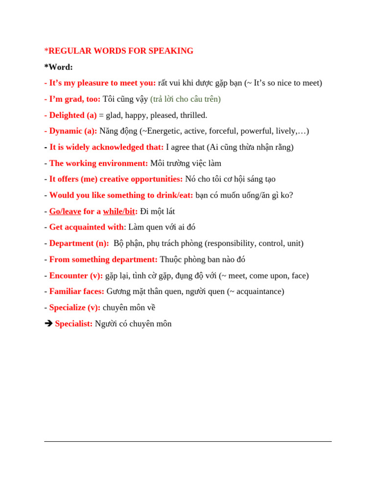 Regular Words For Speaking | PDF