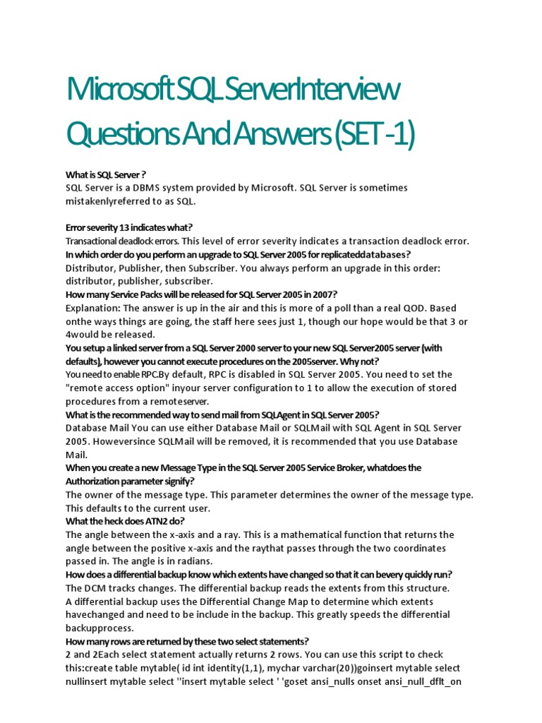 Microsoft SQL ServerInterview Questions and Answers | PDF | Microsoft Sql Server | Database Index