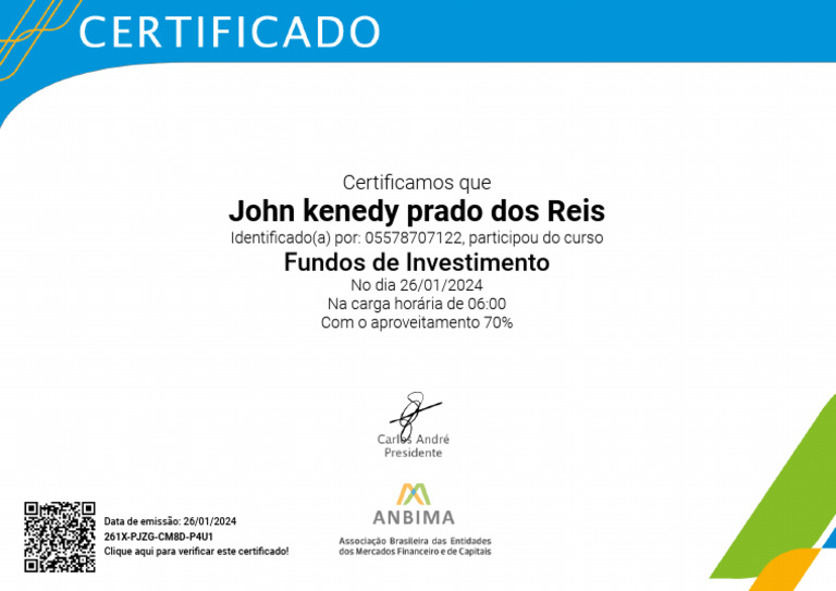 Certificado-John Kenedy Prado Dos Reis-Fundos de Investimento | PDF
