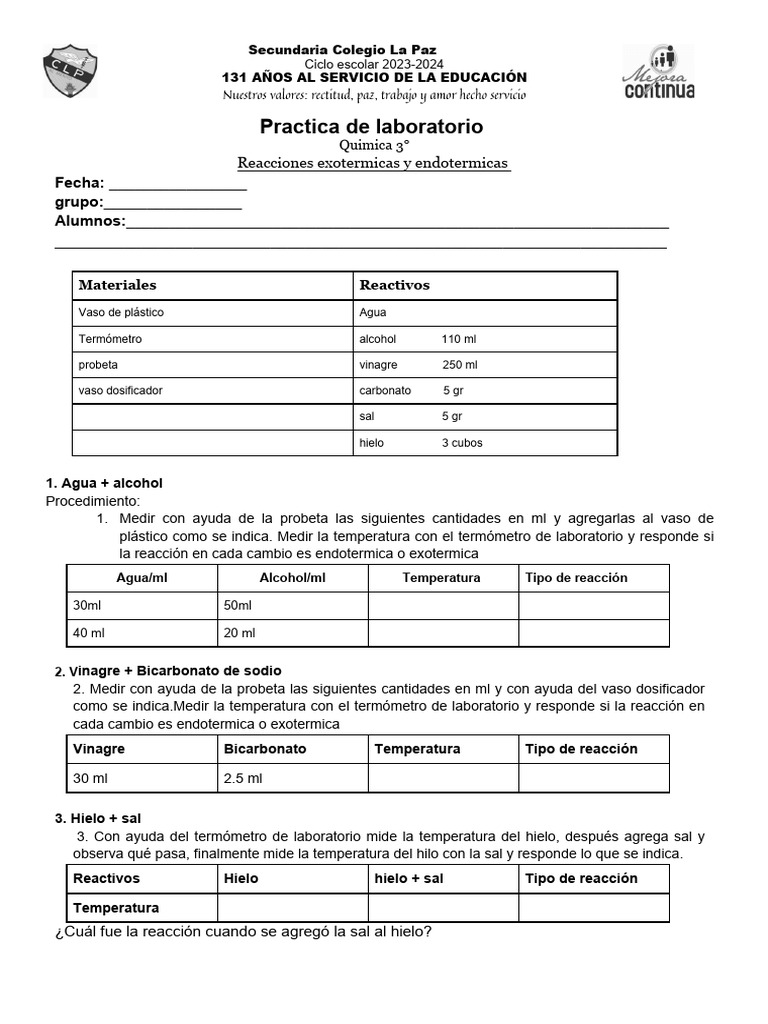Practica de laboratorio 3° | PDF