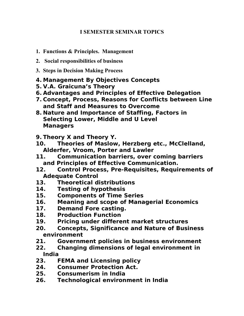 Seminar Topics I & III | Entrepreneurship | Labour Economics