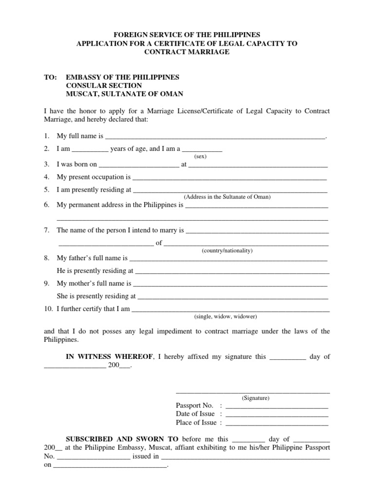 Application For Legal Capacity To Contract Marriage | PDF | Affidavit ...