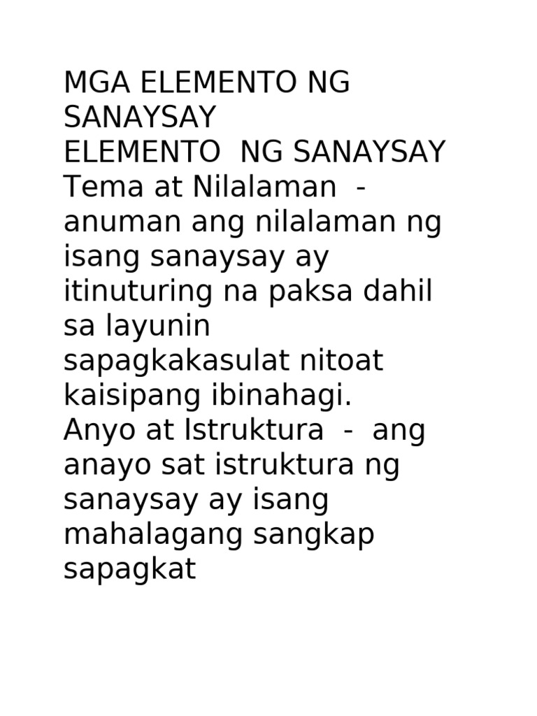 Mga Elemento NG Sanaysay | PDF