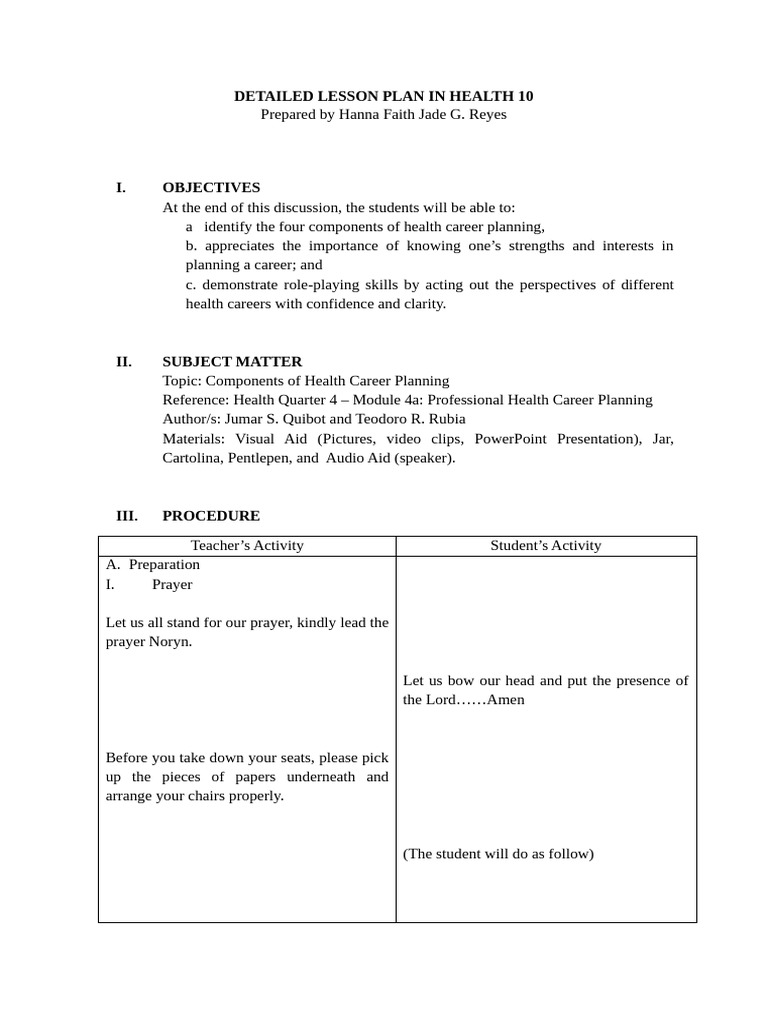 DLP HEALTH4 - Components of Health Career Planning | PDF | Cognition ...
