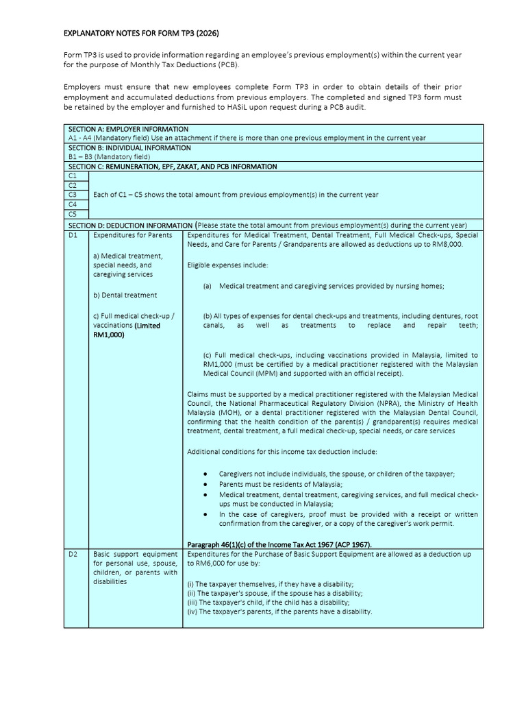 (Bi) Explanatory Notes For Form Tp3 2026 | PDF | Life Insurance | Tax ...